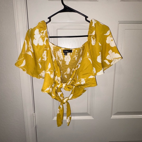 Lulus | Tops | Lulus Mustard Floral Tiefront Blouse | Poshmark